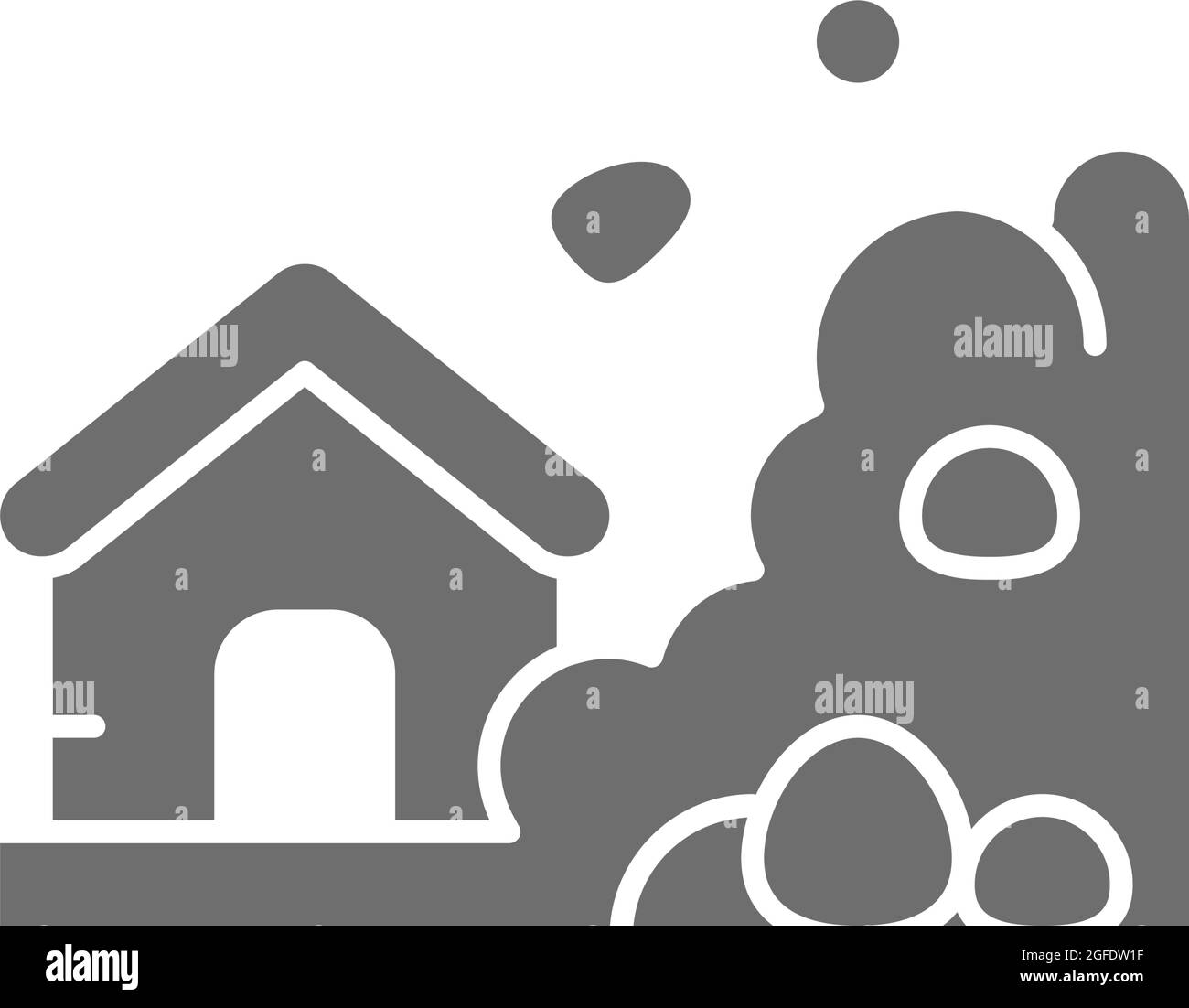 Rock fall, landslide, natural disaster, catastrophe grey icon Stock ...