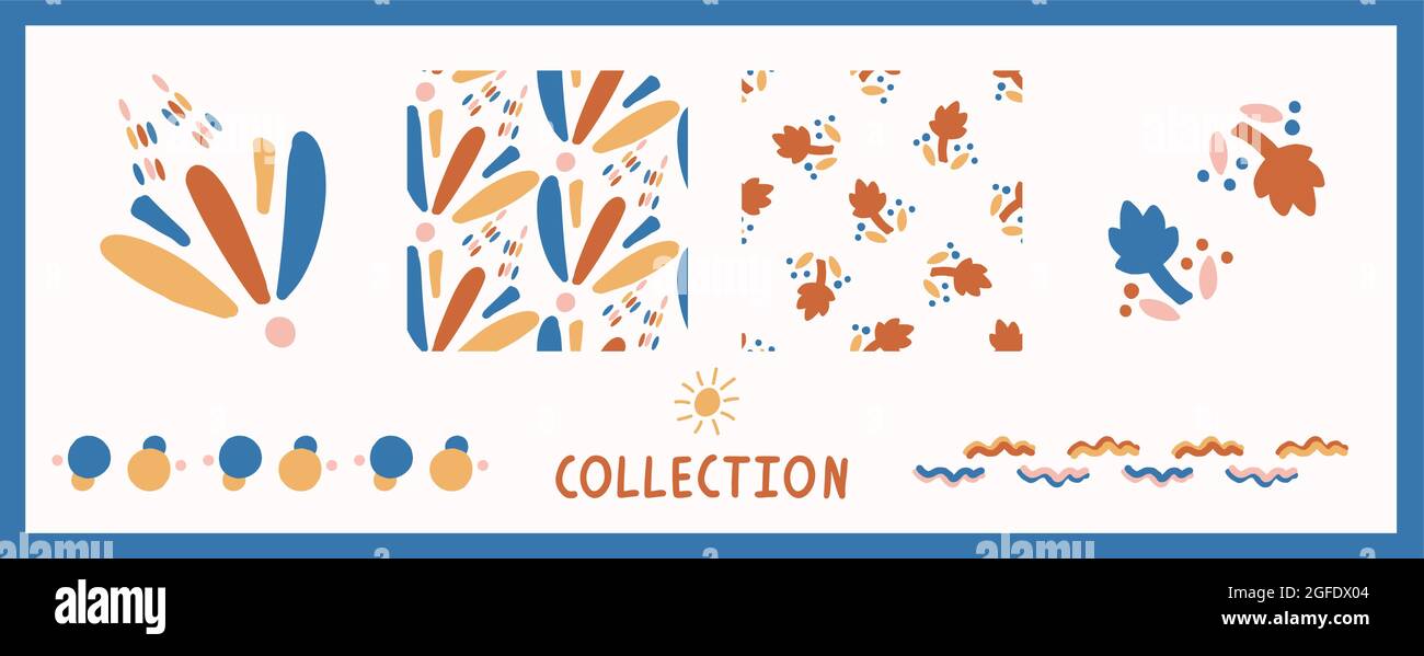 Whimsical henri matisse style cut out shape pattern set. Seamless ...