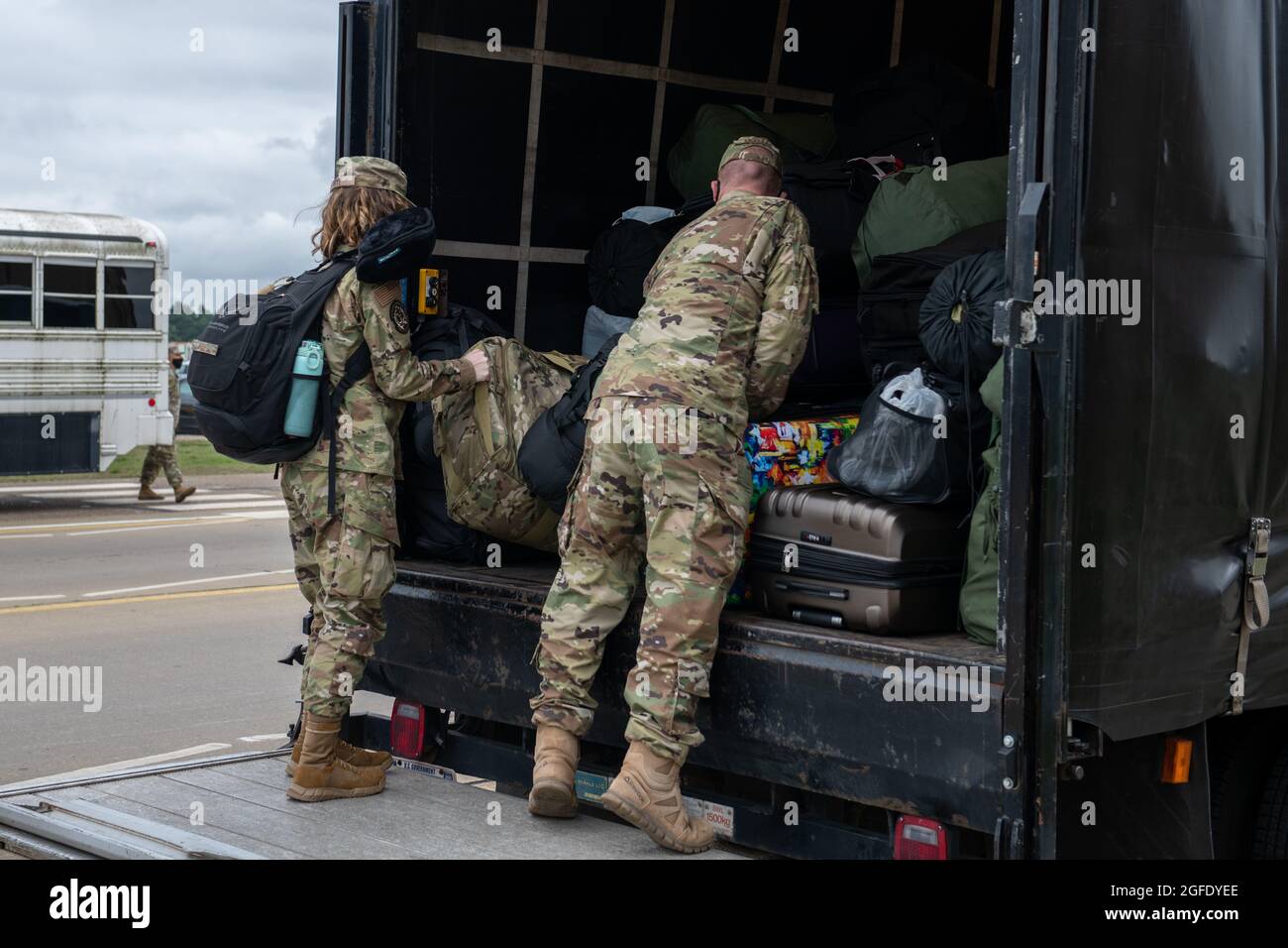 48th Medical Group Airmen load luggage into a truck at Royal Air Force ...