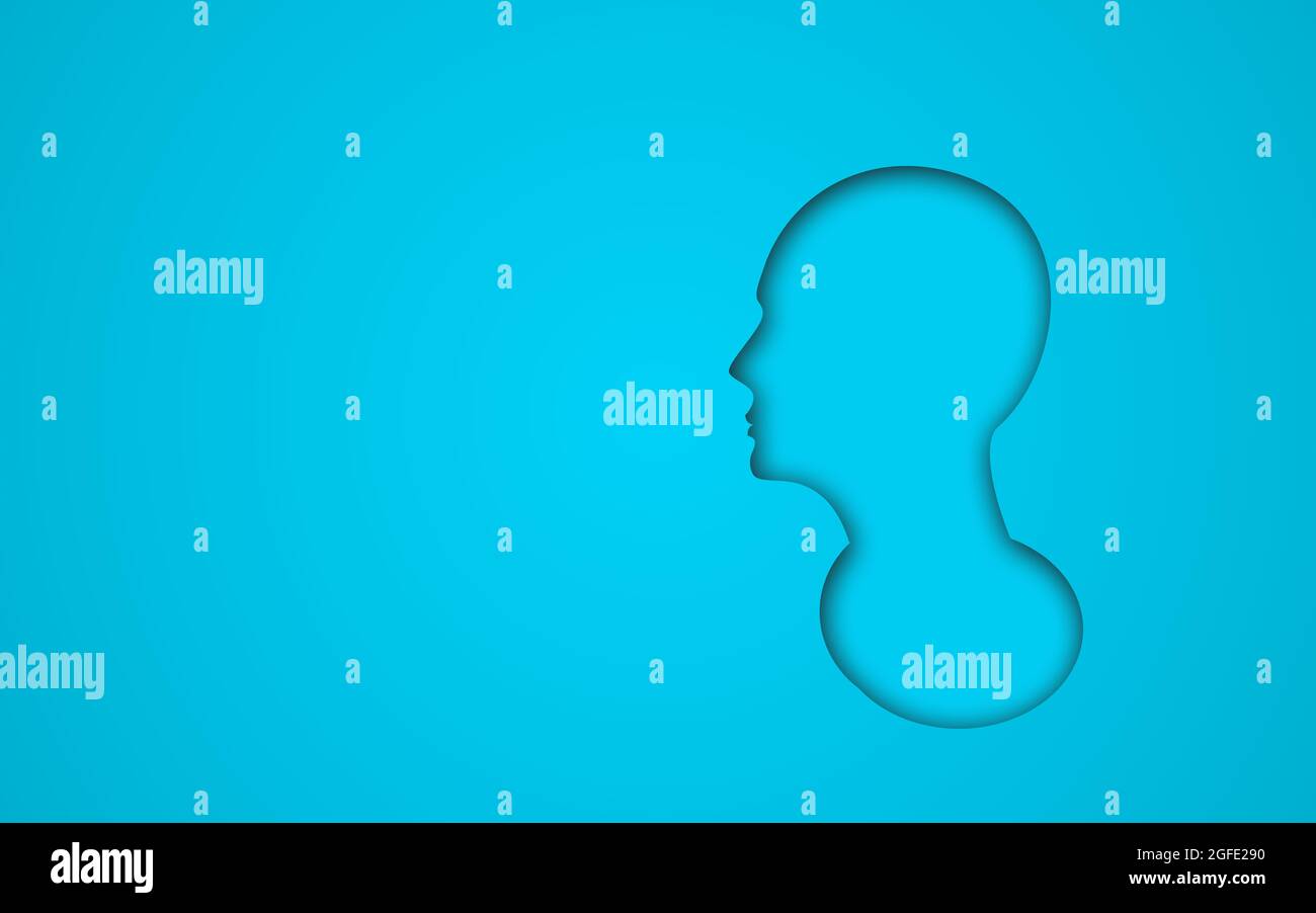 Blue papercut Head in blue background, silhouette of human head with ...