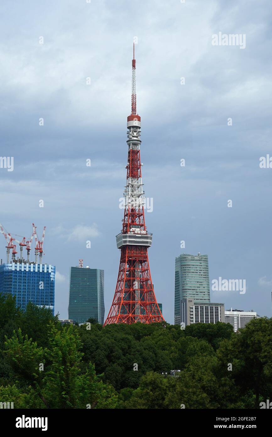Tokio, Japan. 25th Aug, 2021. The Tokyo Tower is located in Shiba Park. It is a television tower ...
