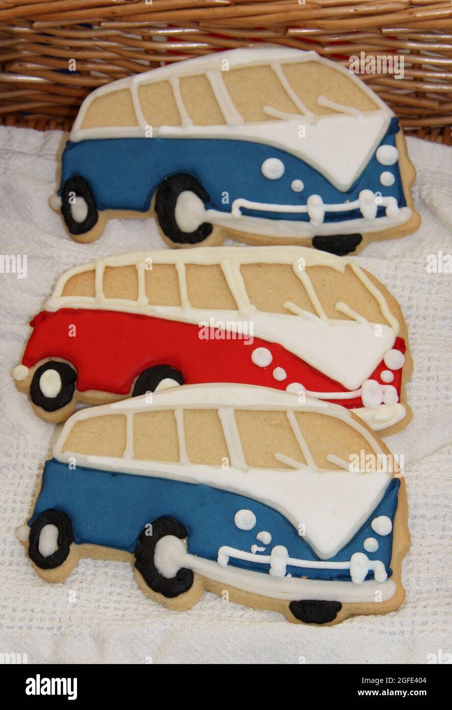 Three Camper Van Designed Fresh Cookie Biscuits Stock Photo - Alamy