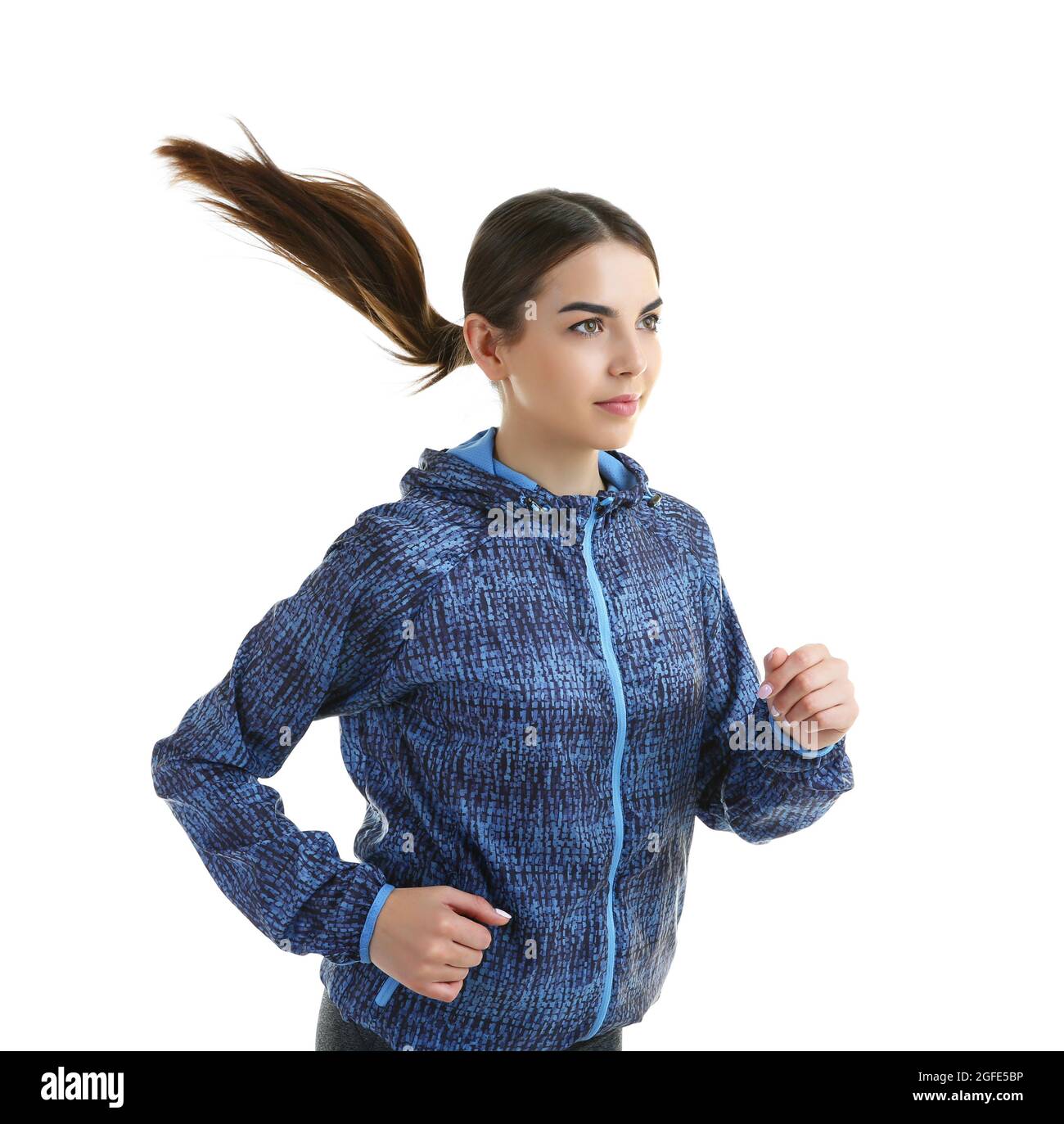 Young woman running isolated on white Stock Photo - Alamy