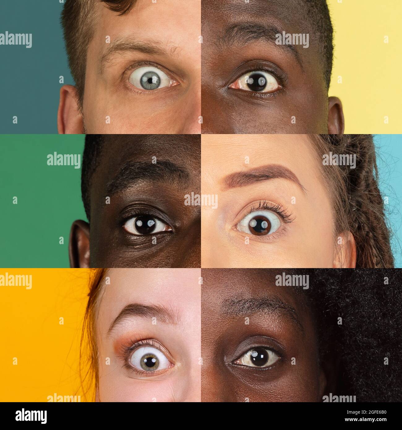 Vertical composite image of close-up male and female eyes isolated on ...