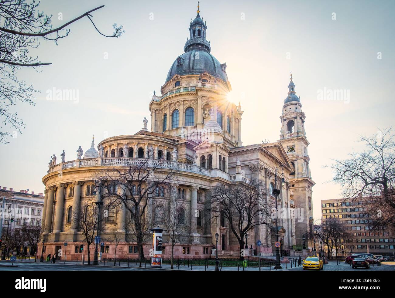 Hungary, Budapest, March 2020, urban scene by Saint Stephen's Basilica ...