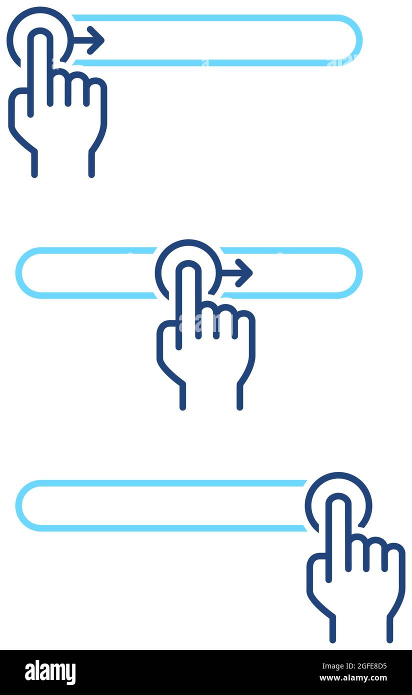 Set of hand button switch blue line icon. Lock and unlock control UI ...