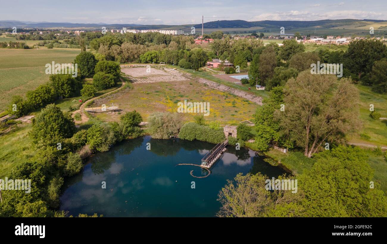 Aerial view of a swimming pool in the town of Tornala in Slovakia Stock ...