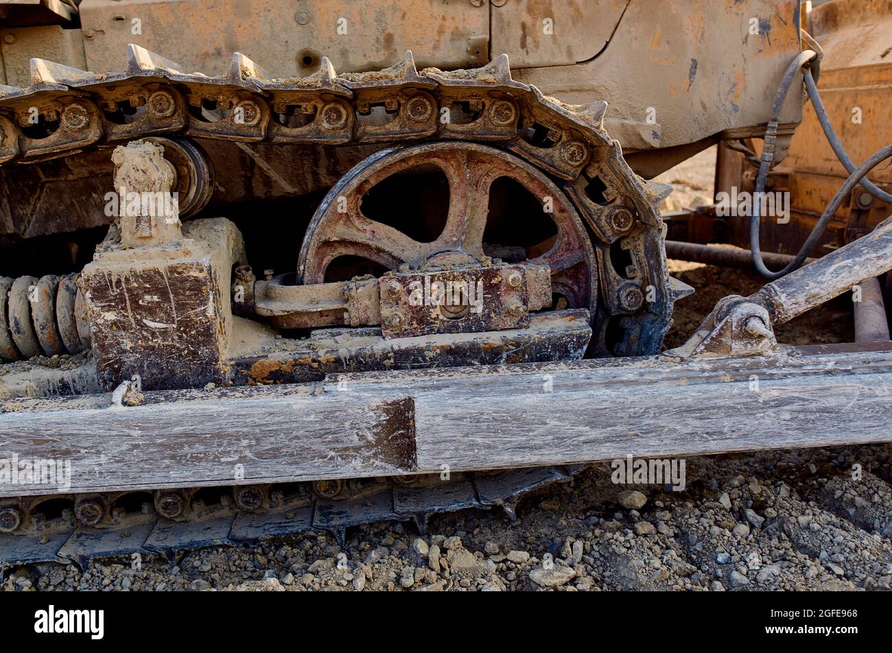 Construction big machine industry excavator bulldozer work Stock Photo ...