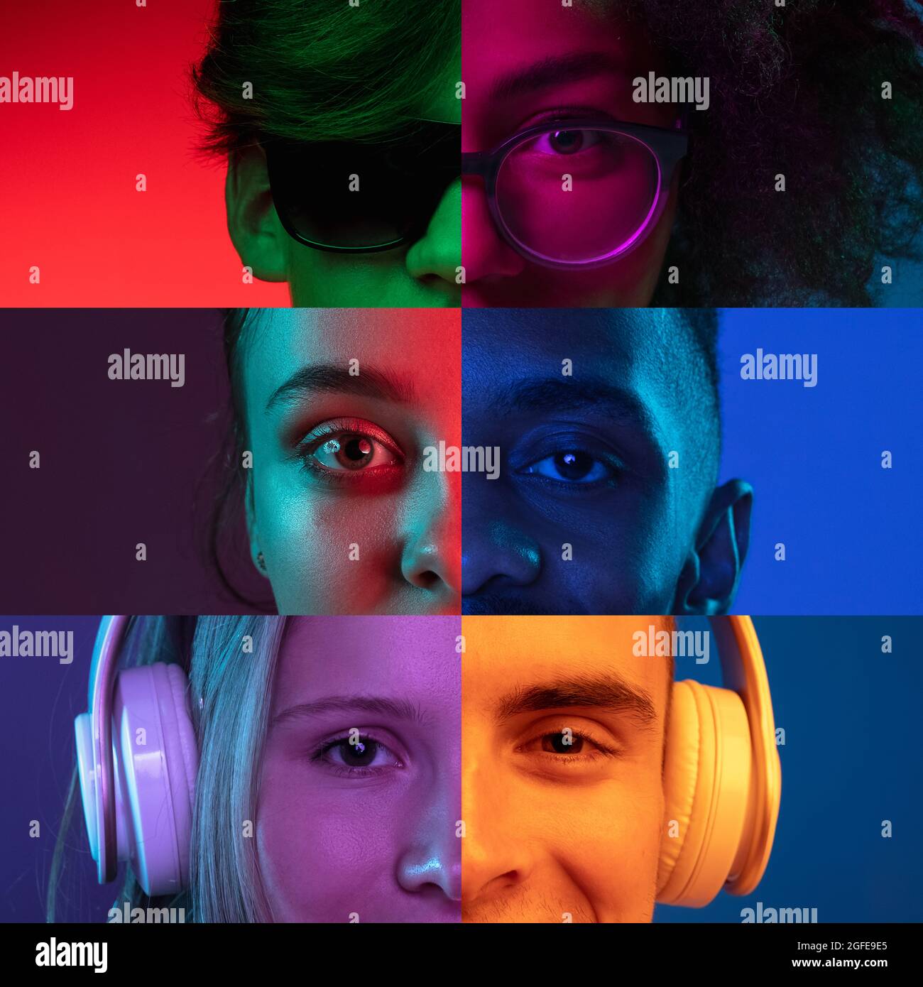 Vertical composite image of close-up male and female eyes isolated on ...