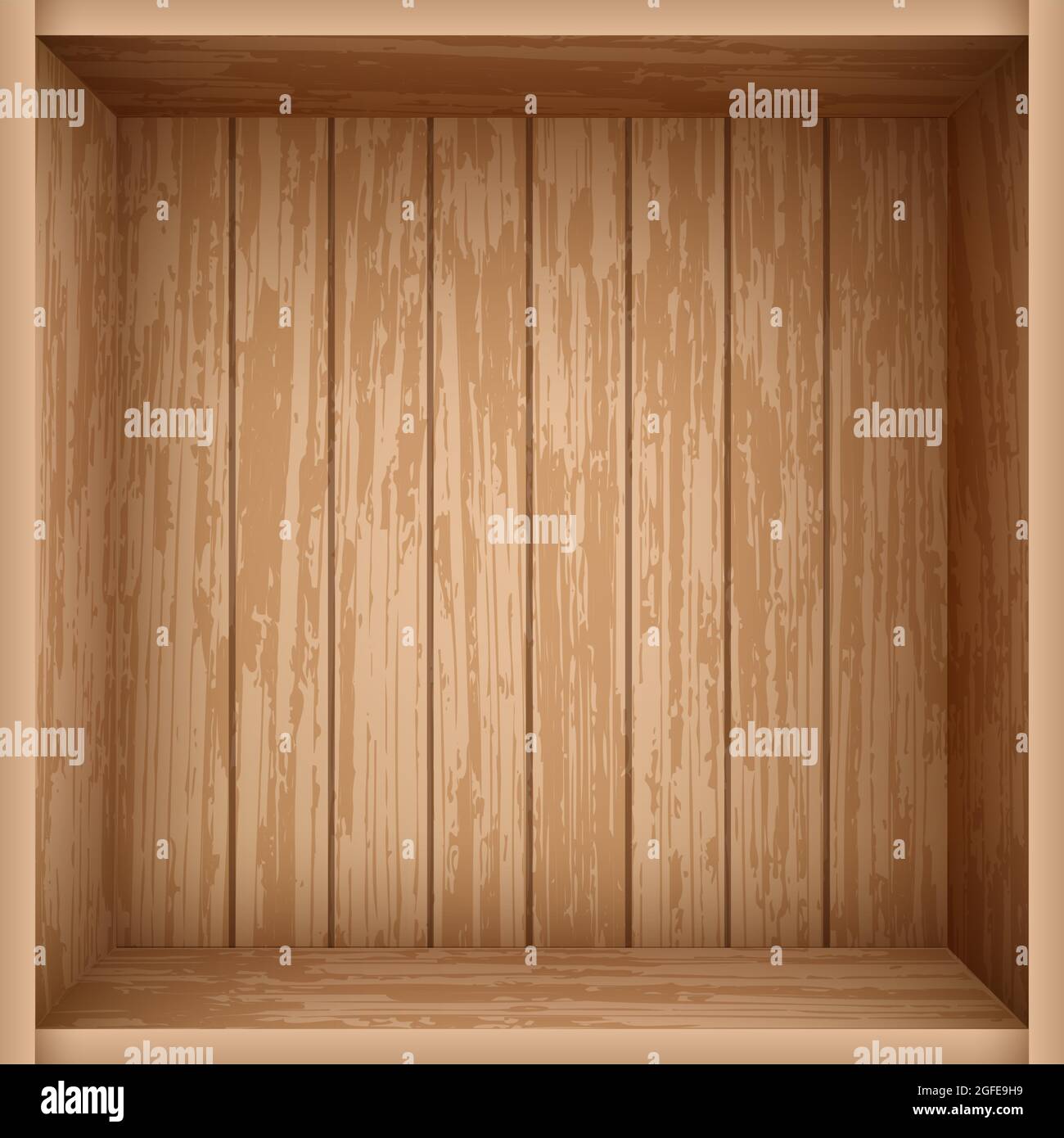 Realistic wooden box with top view. Empty crate made of old planks for ...