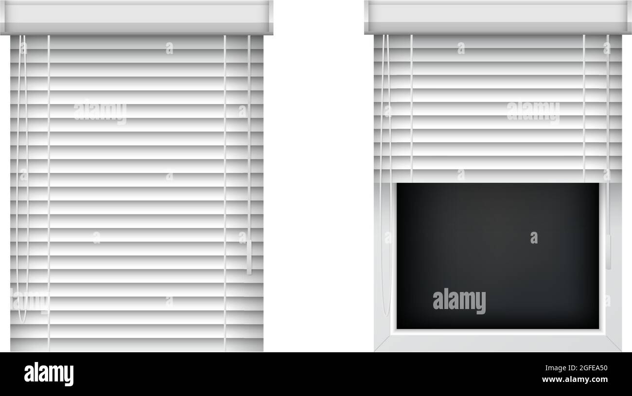 Closed and open horizontal window blinds. Realistic plastic window ...