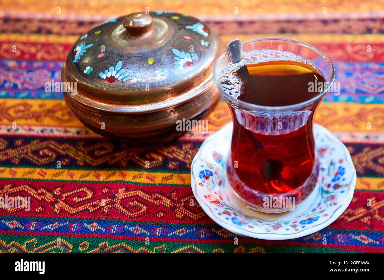 Black Turkish tea in traditional glass Stock Photo - Alamy