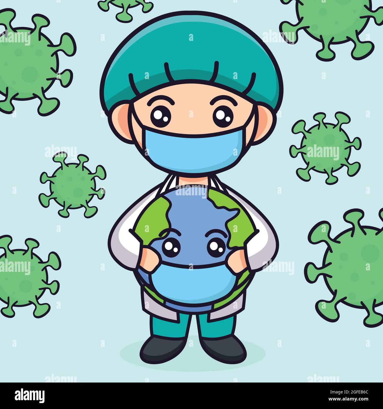 Cute doctor holding earth vector illustration isolated on white ...