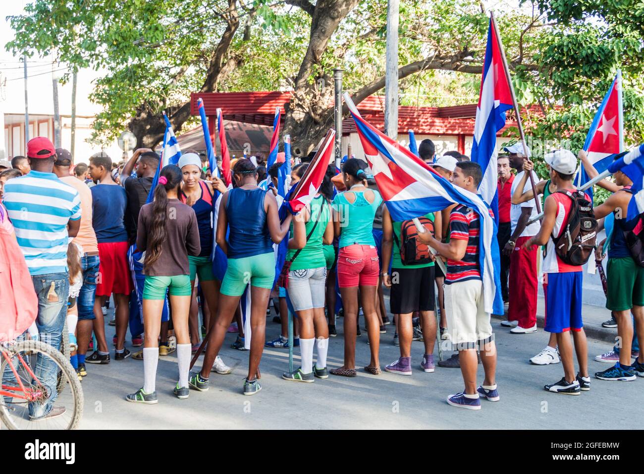LAS TUNAS, CUBA - JAN 28, 2016: Young people prepare for a parade ...