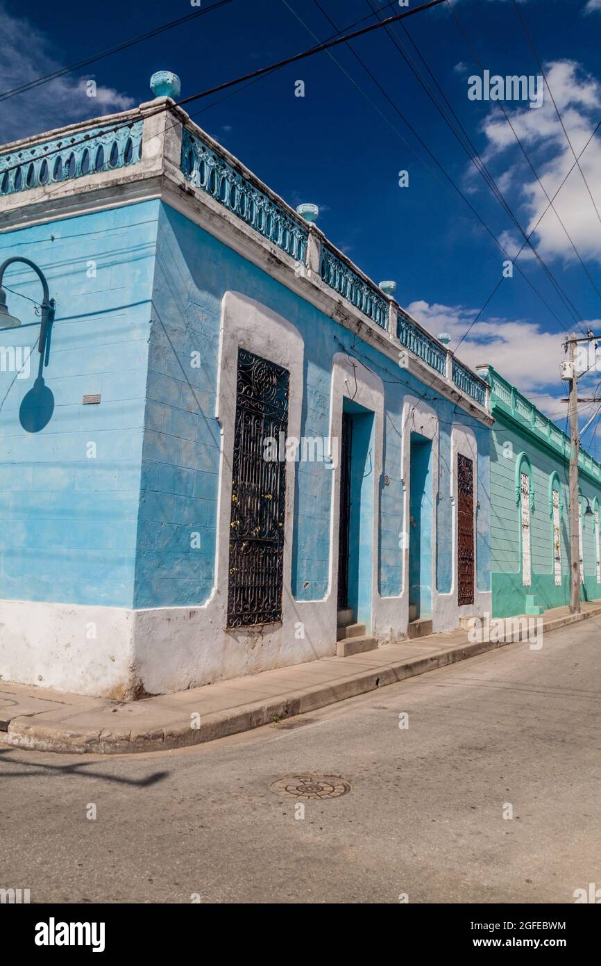 Colorful houses in Camaguey, Cuba Stock Photo - Alamy