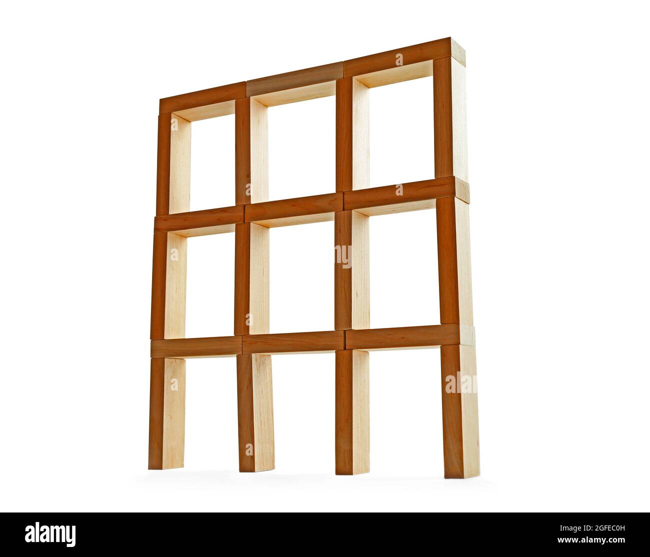 Wood block tower on white background Stock Photo - Alamy