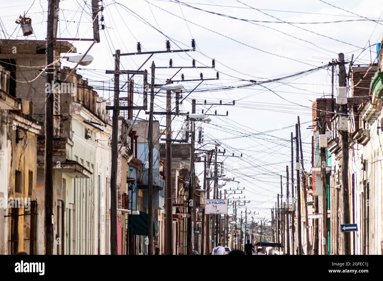 CAMAGUEY, CUBA - JAN 25, 2016: Mess of a wires at the street in ...