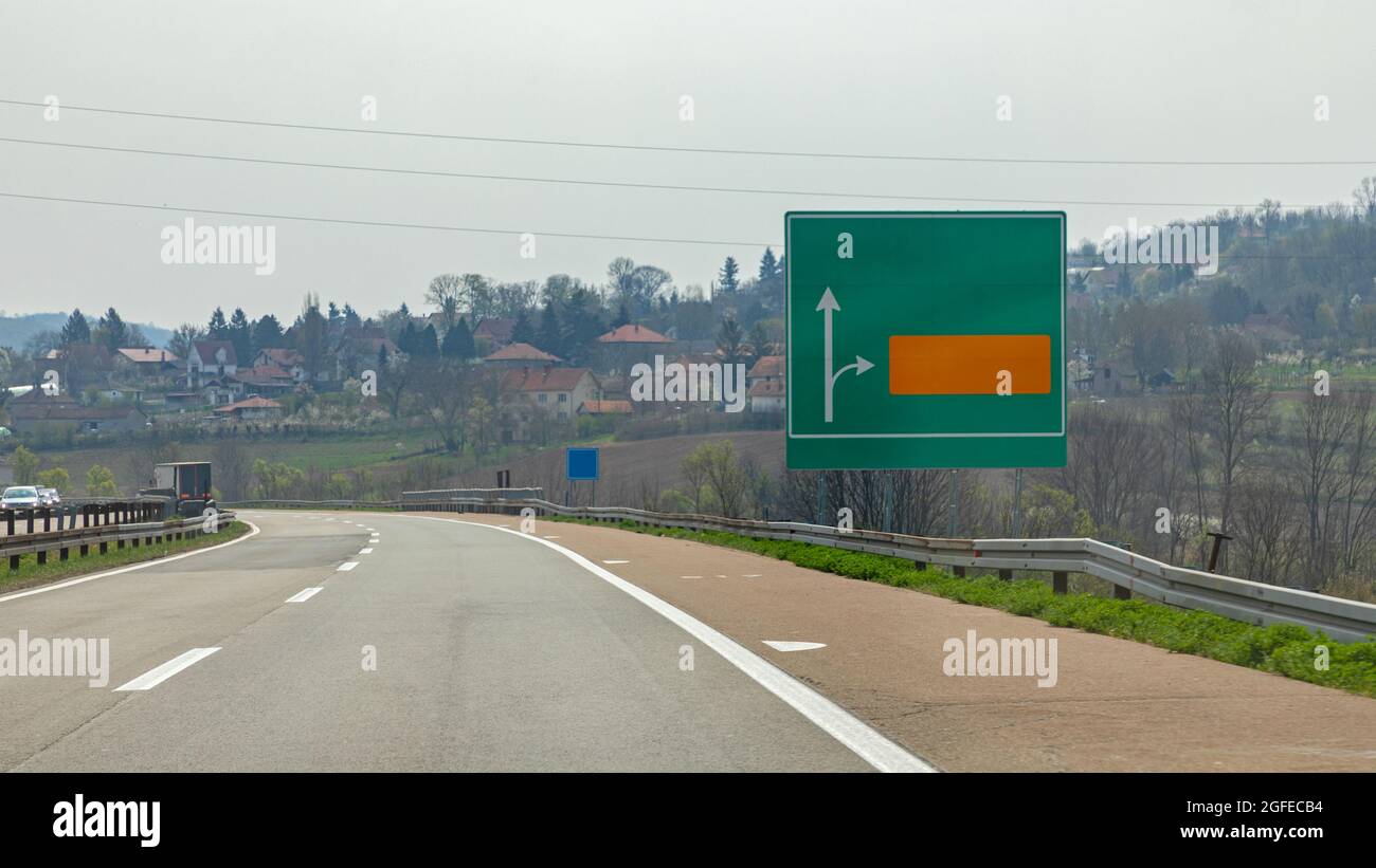 Big Green Information Board Sign at Highway in Serbia Stock Photo - Alamy