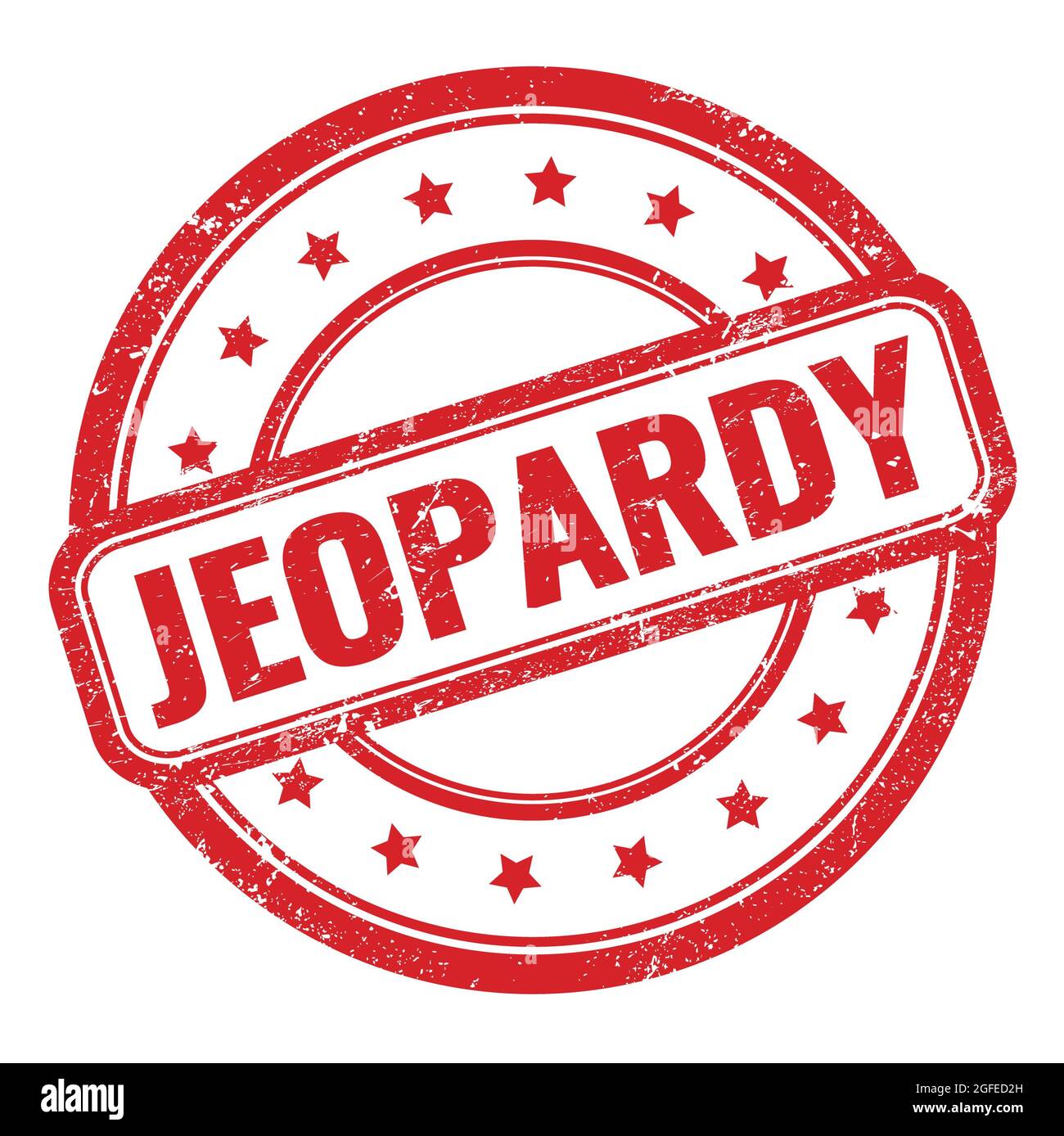 JEOPARDY text on red grungy vintage round rubber stamp Stock Photo - Alamy