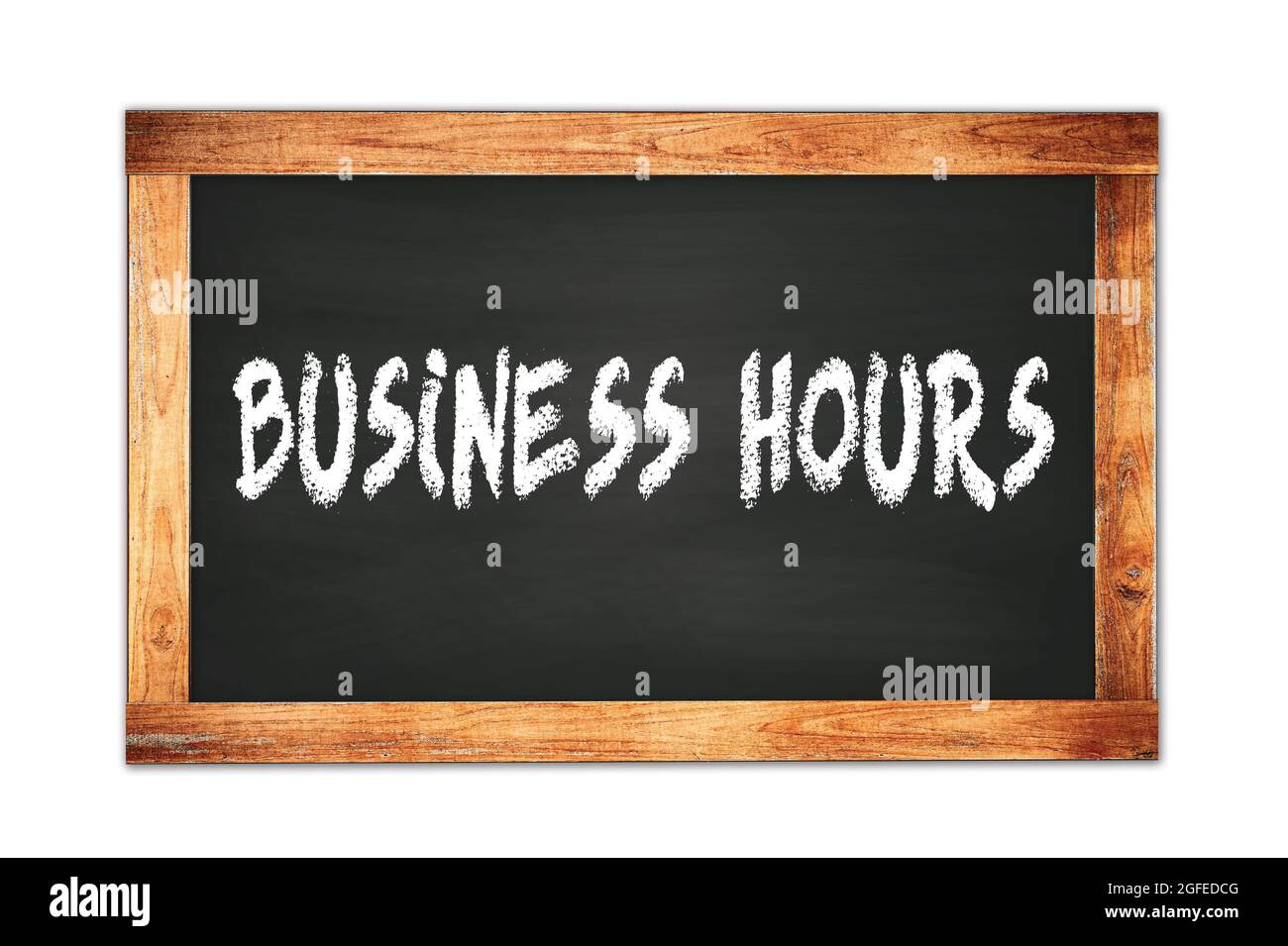 BUSINESS HOURS text written on black wooden frame school blackboard ...