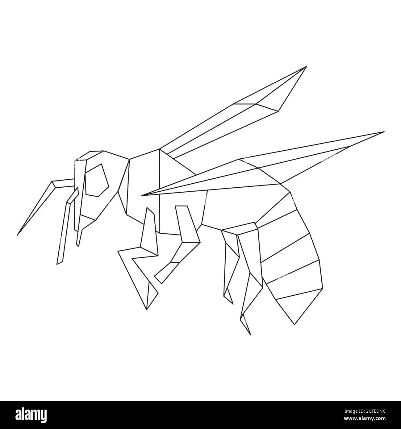 Bee insect polygonal illustration on white background. Geometric linear ...