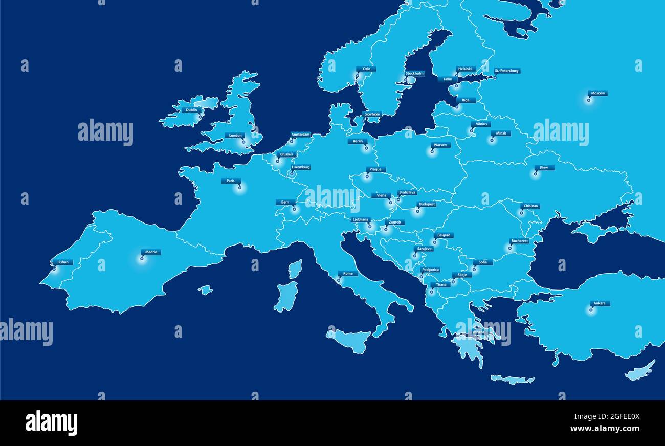 Map of Europe with its capitals and borders vector illustration Stock ...