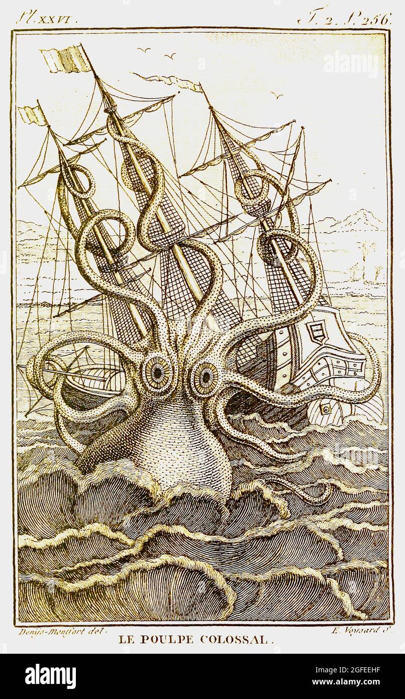 Pierre Dénys de Montfort, Giant octopus attacks sailing ship from the descriptions of French ...
