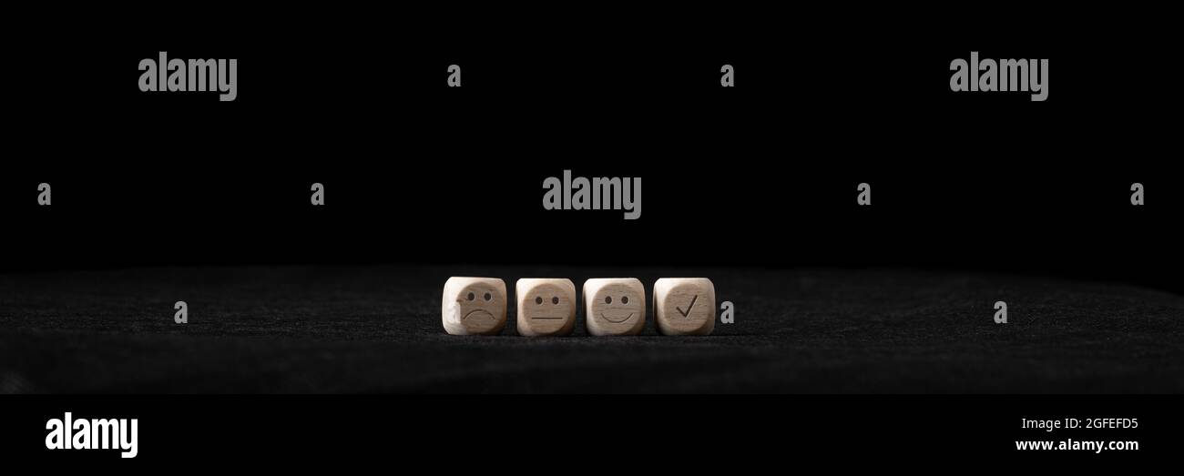 Customer service review and feedback conceptual image - four wooden ...