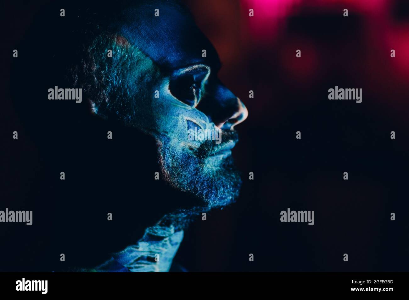 Artistic portrait of a man face in light paint projection Stock Photo ...