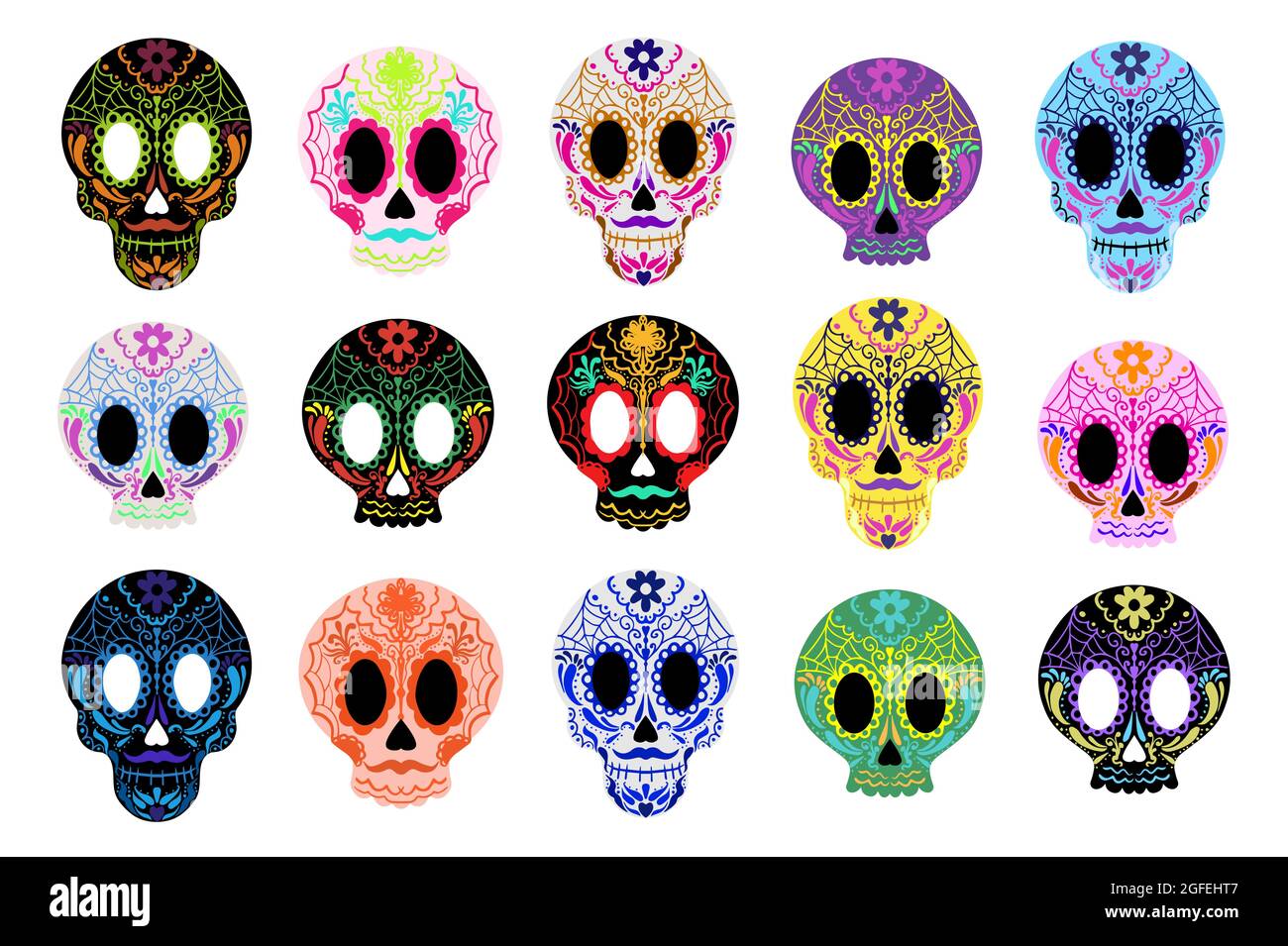 Day of the Dead sugar skulls set. Dia de los muertos mexican Halloween ...