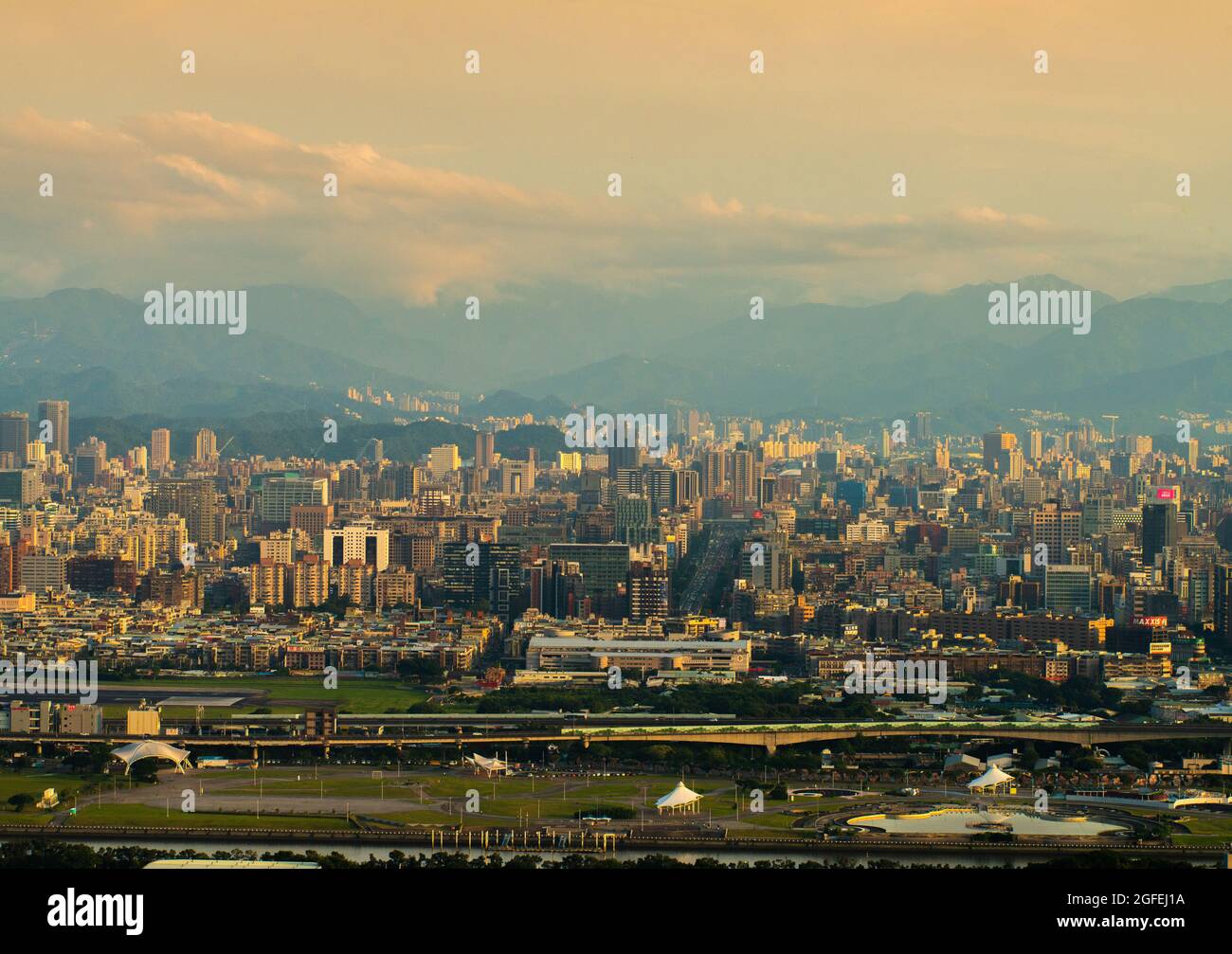 View of crowded cityscape with modern buildings in Taiwan Stock Photo ...