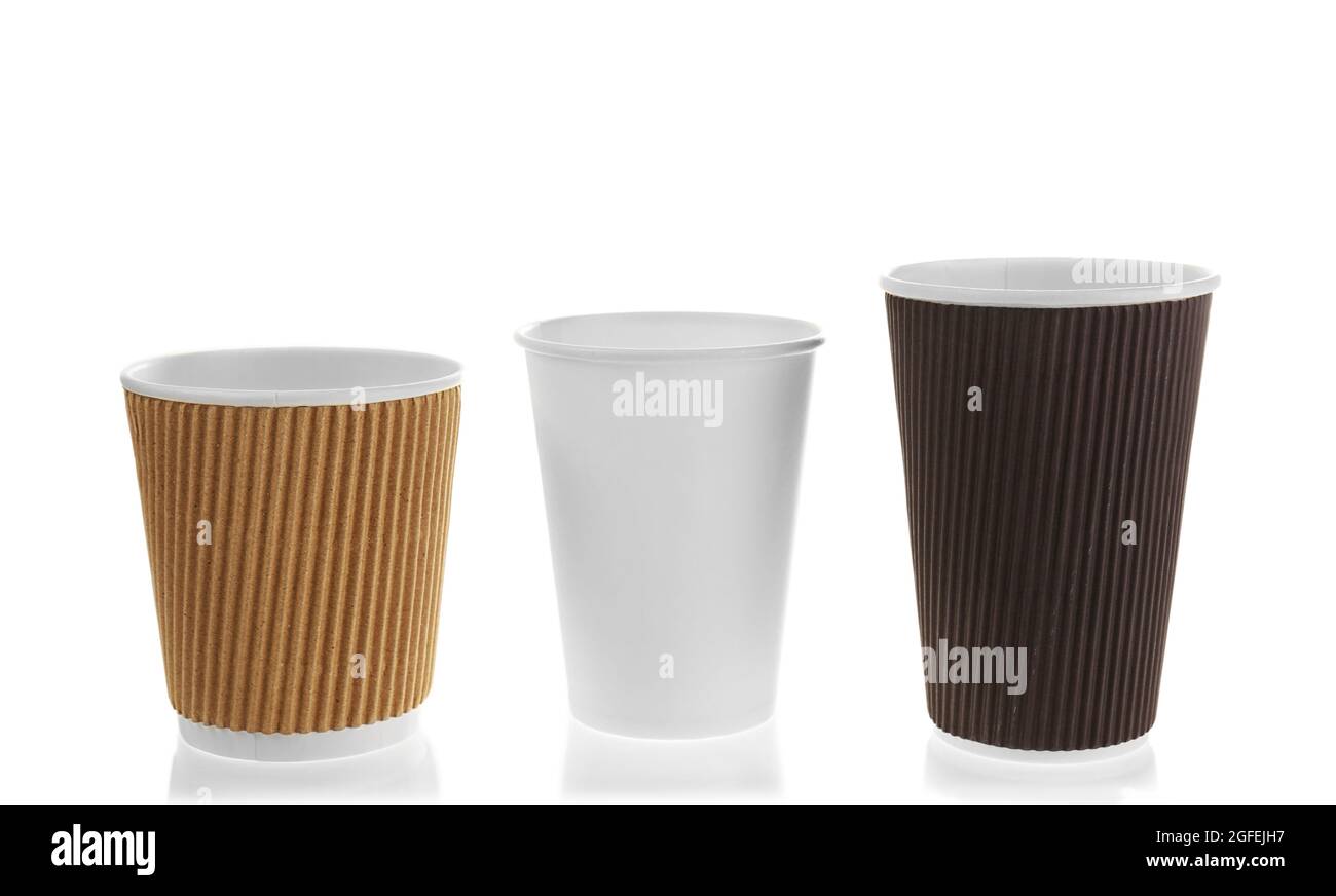 Coffee cardboard cups isolated on white Stock Photo - Alamy