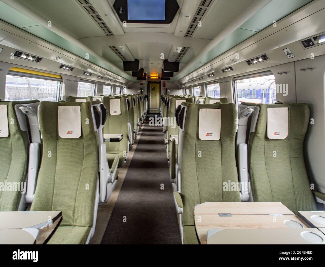 Warsaw, Poland - October 20, 2017: Interior of empty railway carriage ...