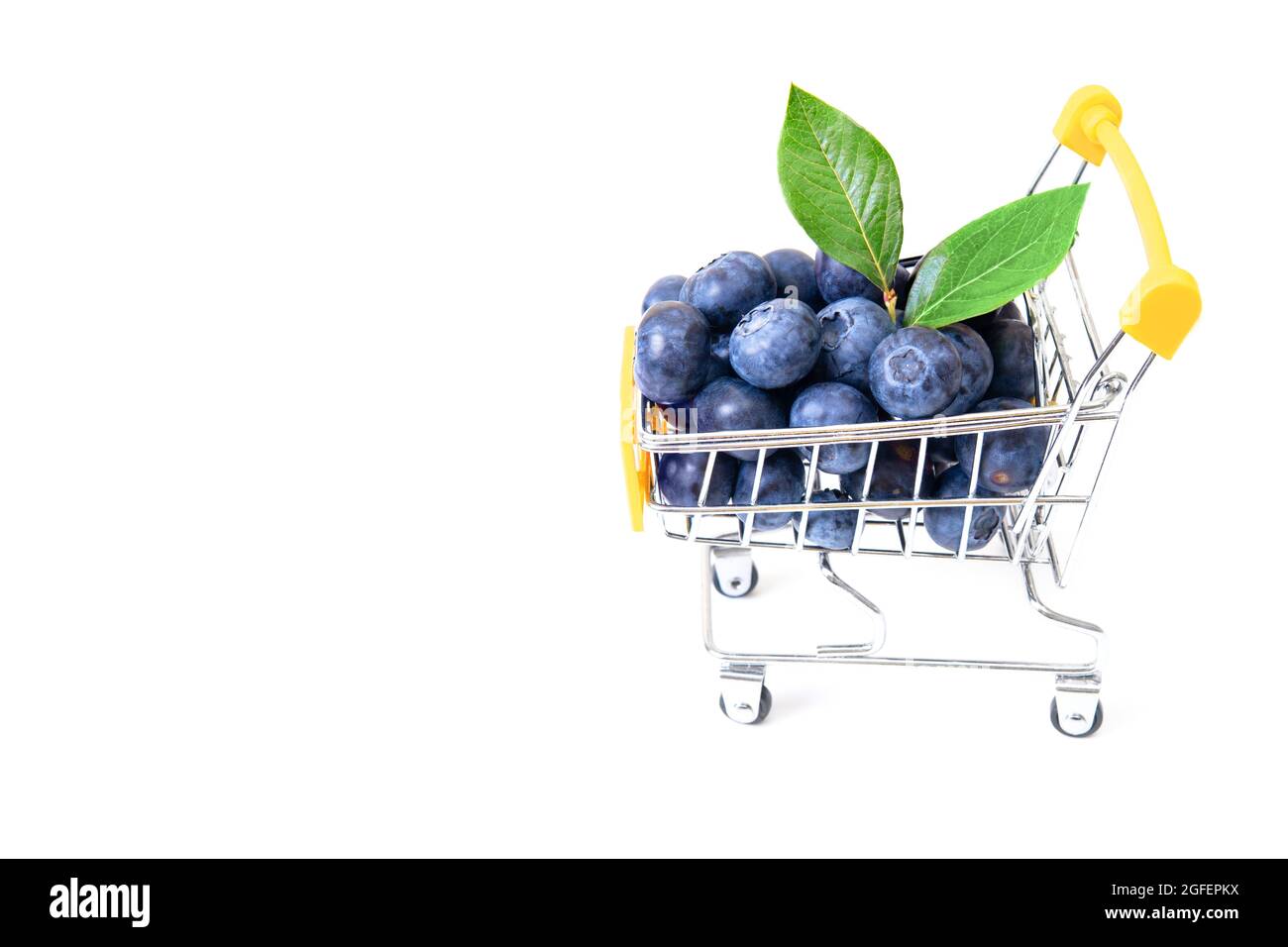 Small shopping trolley full of fresh blueberries isolated on white ...