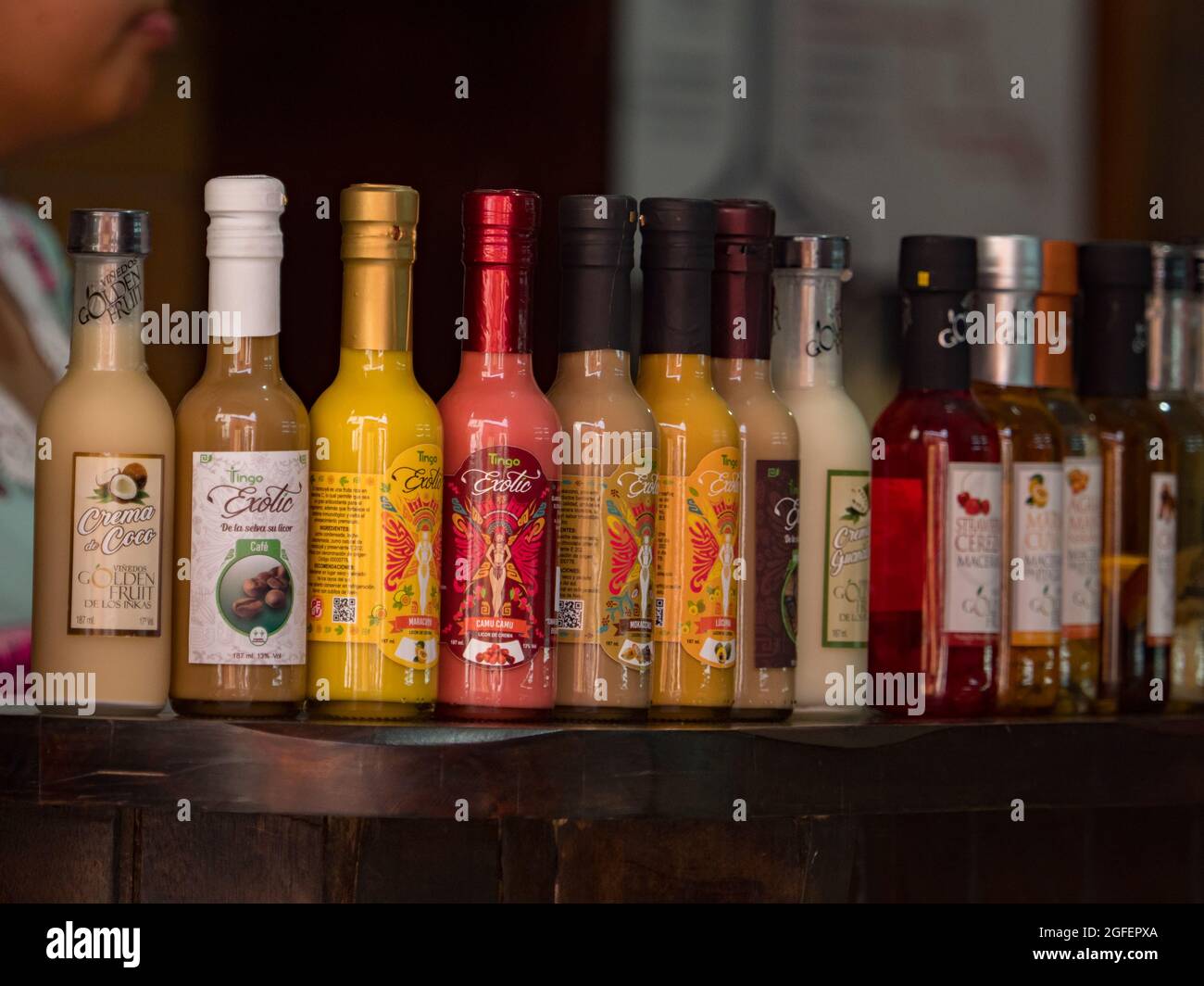 Lima, Peru - Dec, 2018: Shop with various local spirits. Latin America ...