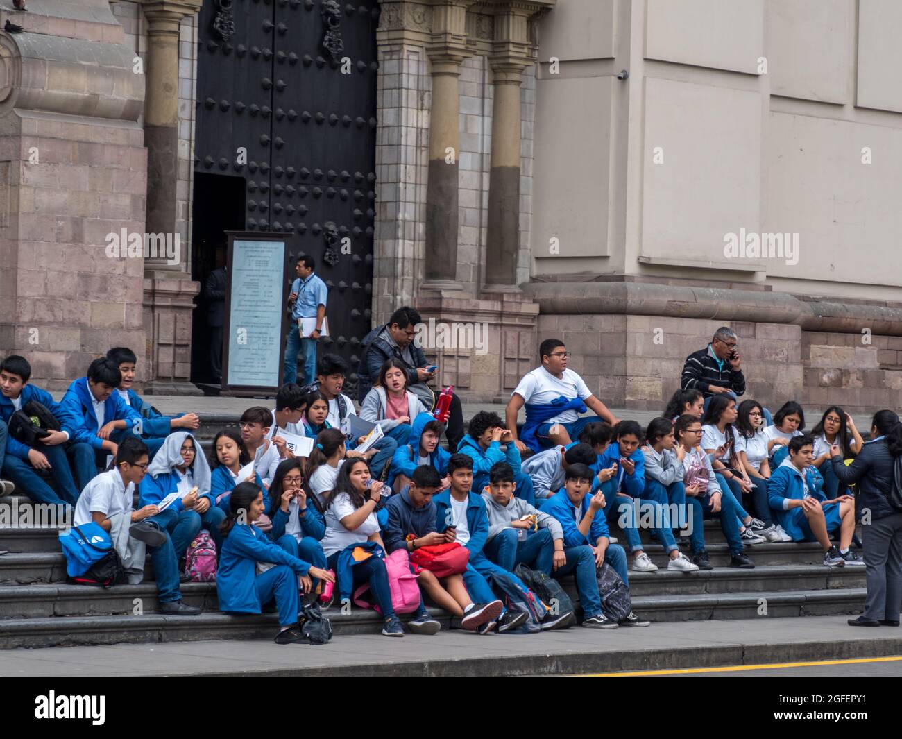 Lima, Peru - December 2019: Group of children visiting Lima in the main ...