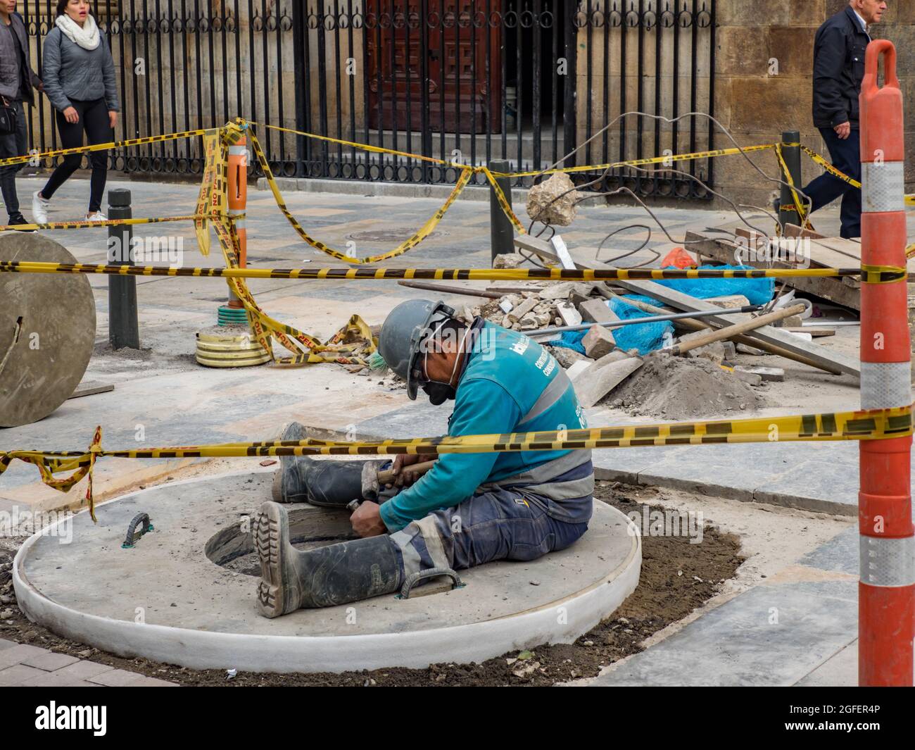 Bogota,Colombia - November 2019: Workers in blue uniforms on the street ...
