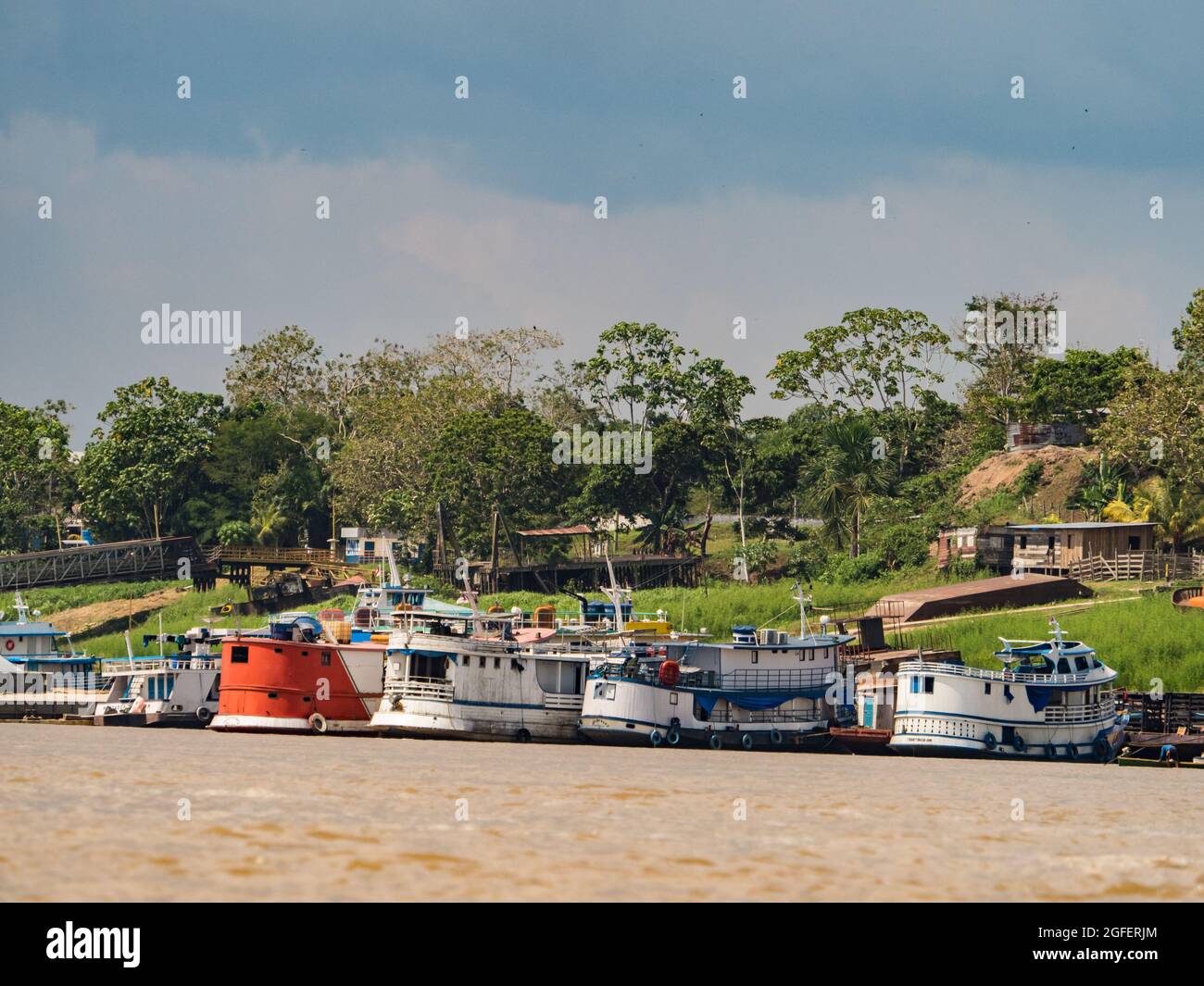Tabatinga, Brazil - Sep 21, 2018: Big wooden boats in the port of ...