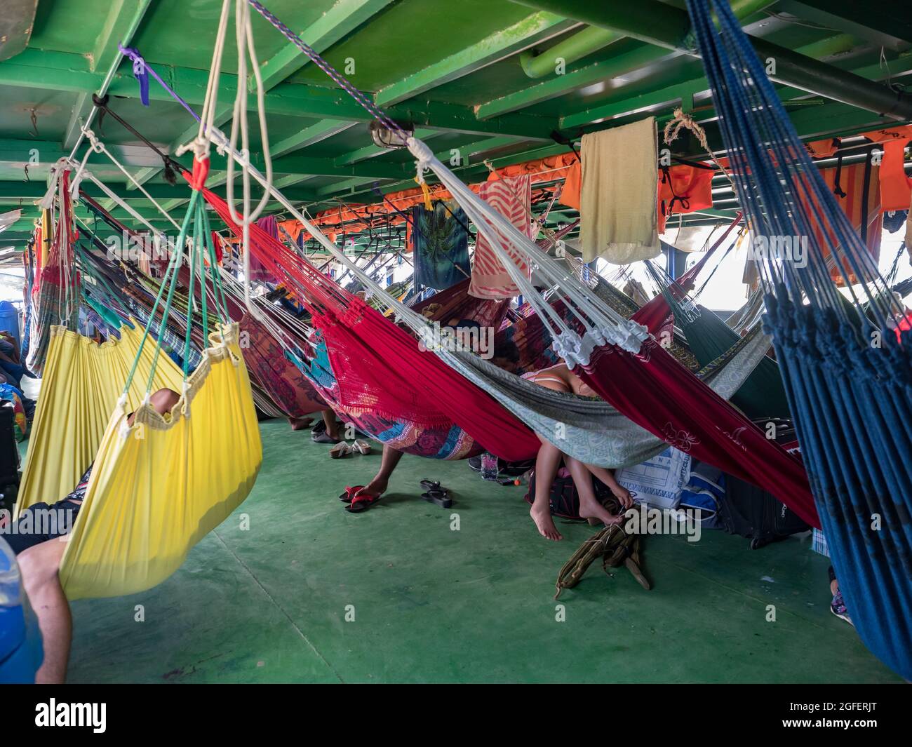 Amazon River, Peru - March 25, 2018: Beautiful, colorful hammocks on ...