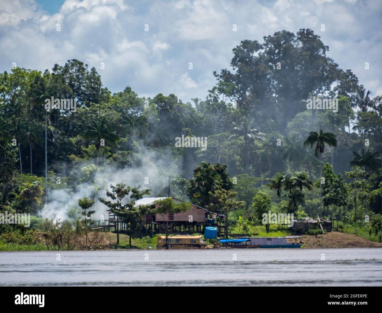 Village, Brazil - Nov 2019: Fire in Amazon rainforest. Start of slash ...