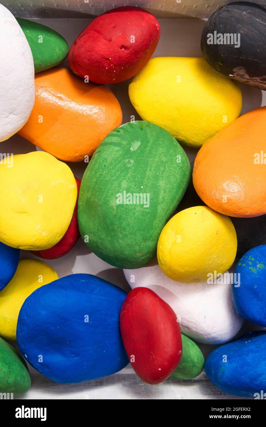 Series of stones of white marble colored with different colors Stock ...