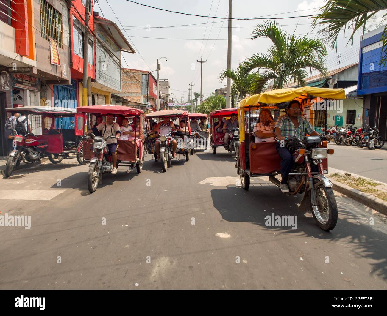 Iquitos, Peru - Sep 2017: Colorful rickshaws on the street of Iquitos ...