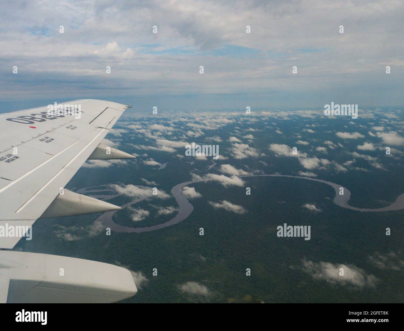 Amazonia, Peru - December 2018: Wing of the plane during the fly over ...