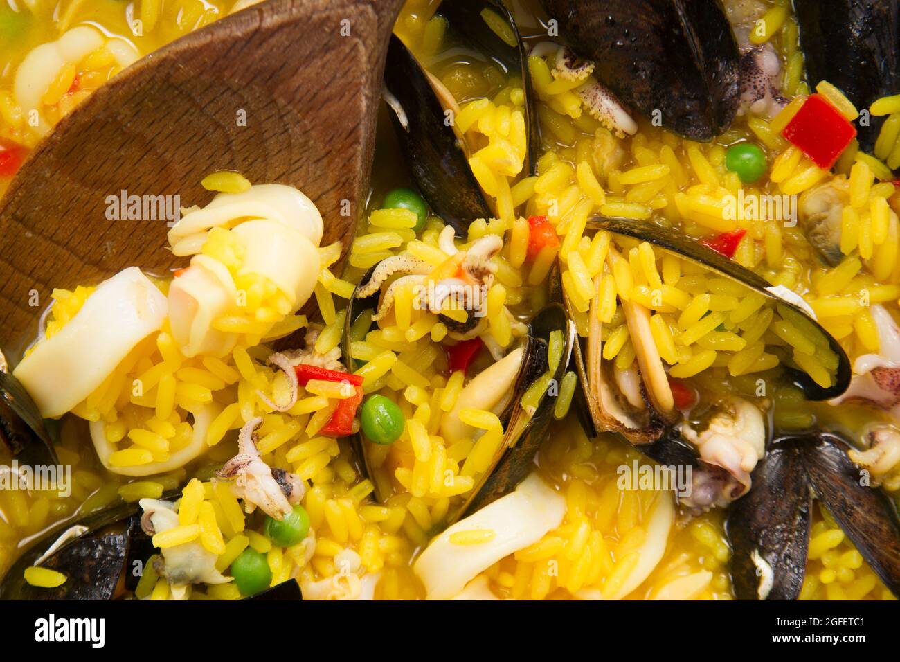 Presentation of a dish of Spain, paella being cooked Stock Photo - Alamy