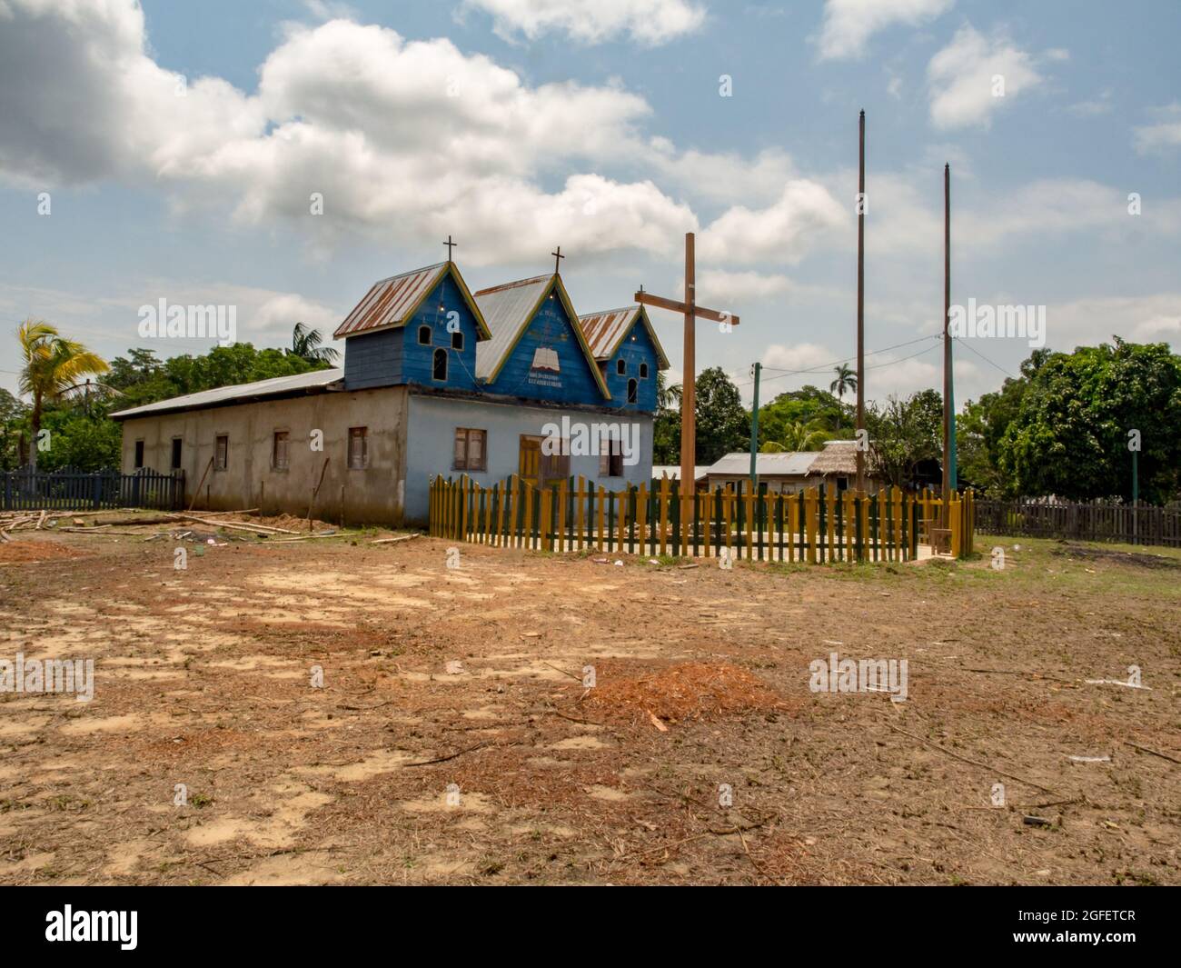 San Pedro, Brazil - Sep 2018: Small wooden church in the villige on the ...