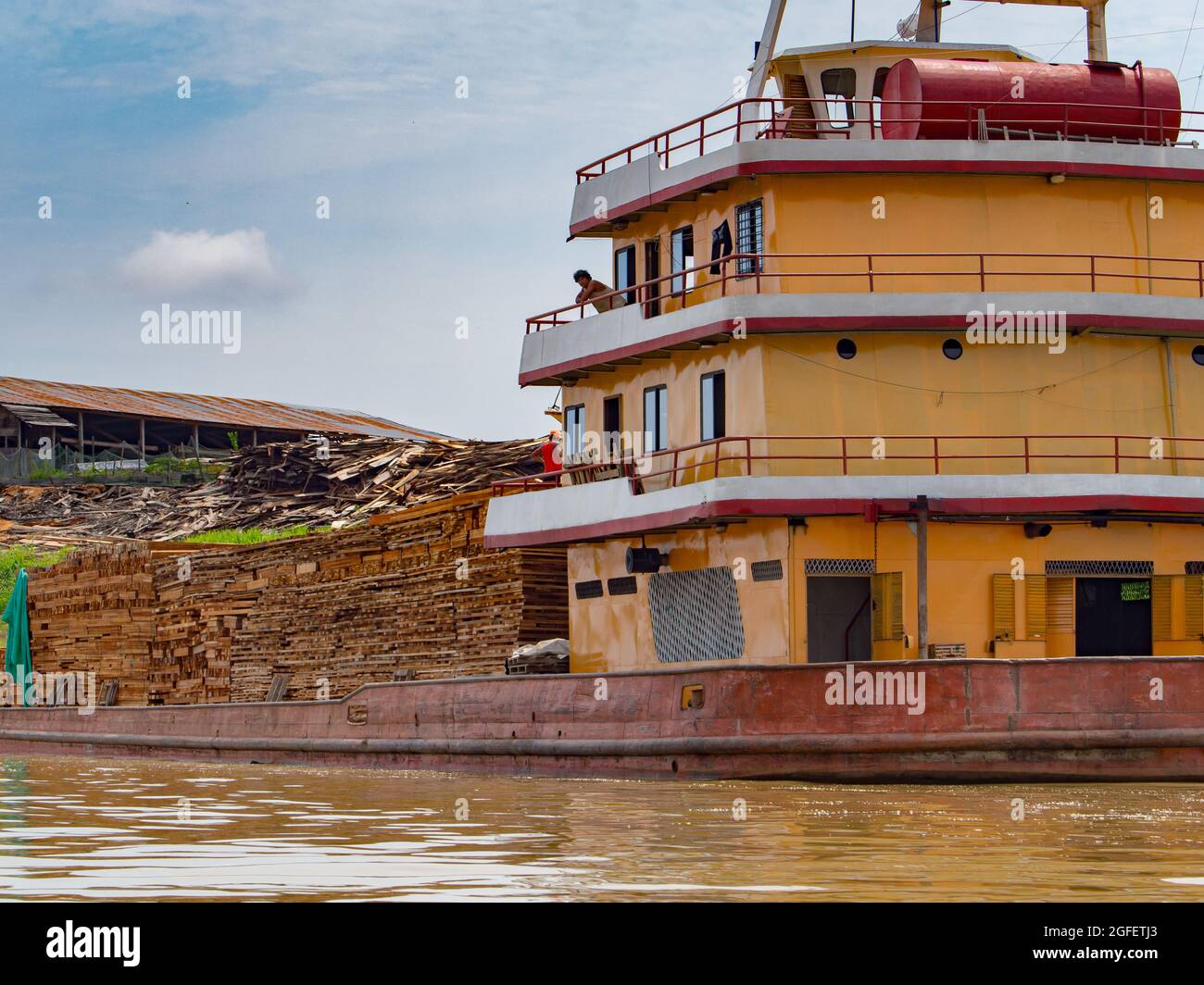 Benjamin Constant, Brazil - May 2016: Sawmill on the river bank in the ...