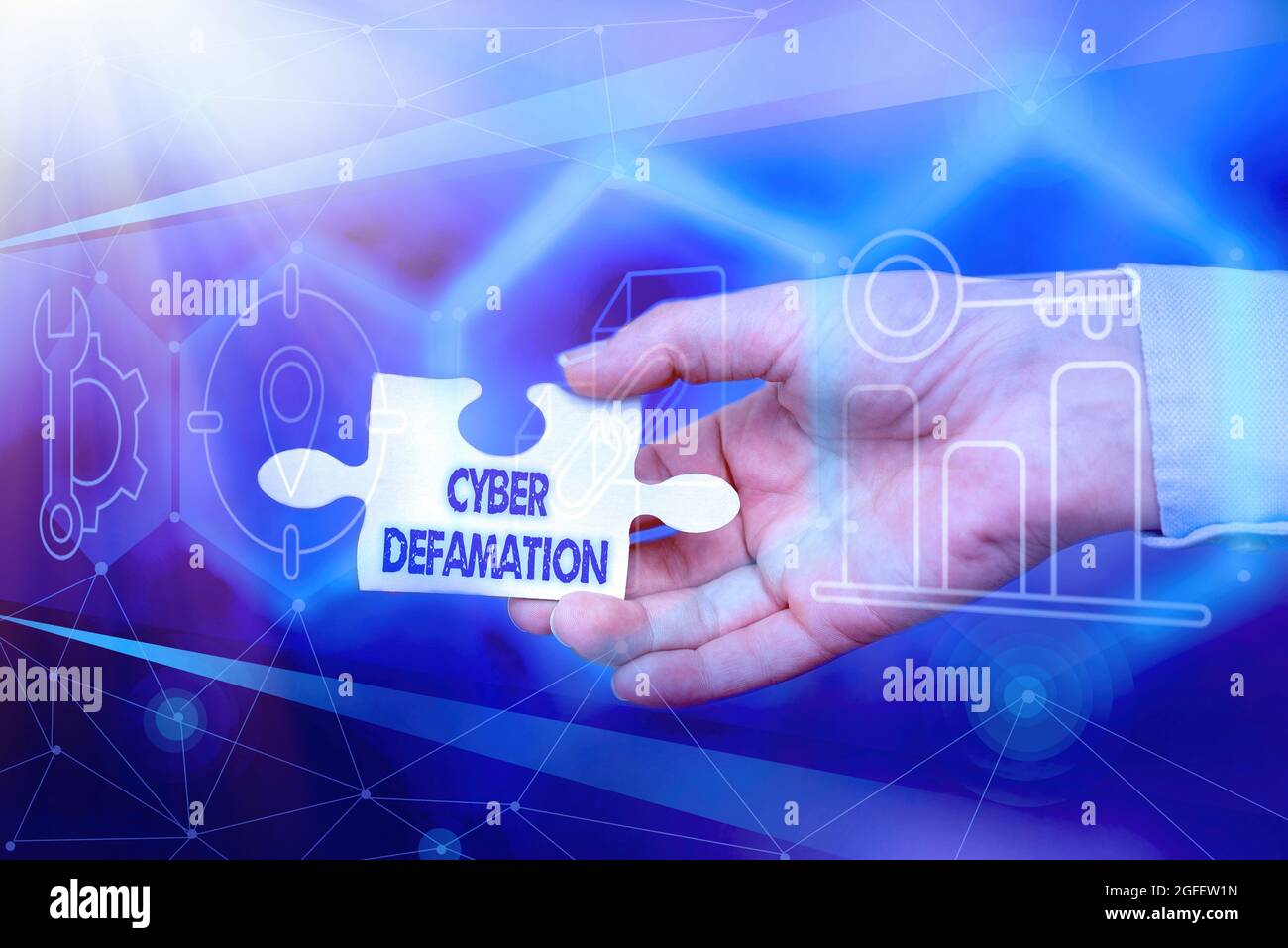 Sign displaying Cyber Defamation. Word for slander conducted via ...