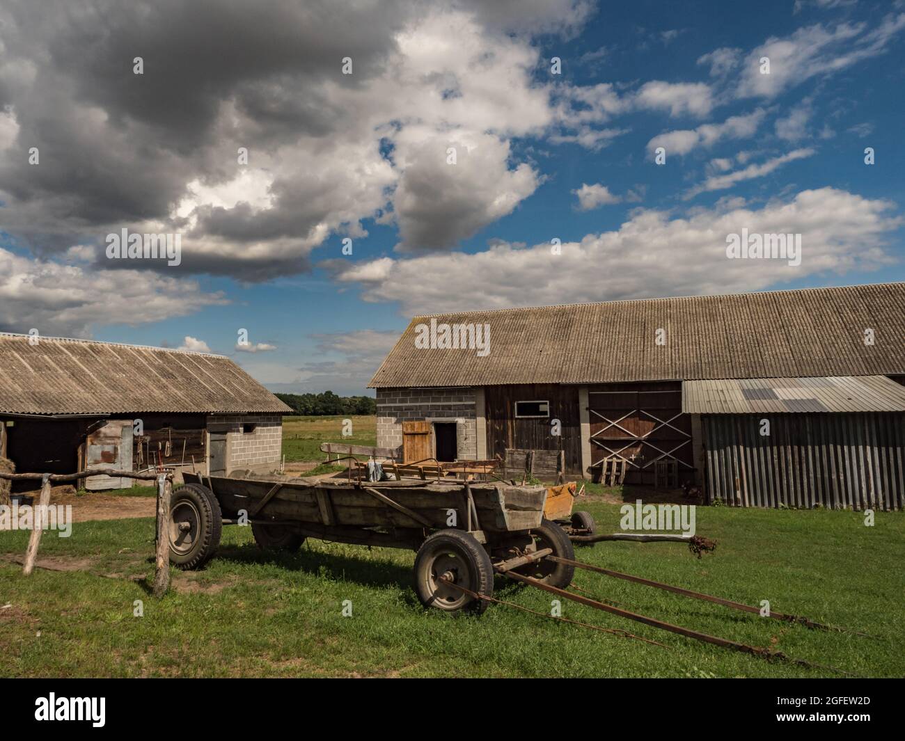 A typical rural yard with a ladder cart in Podlasie. Podlachia. Poland ...