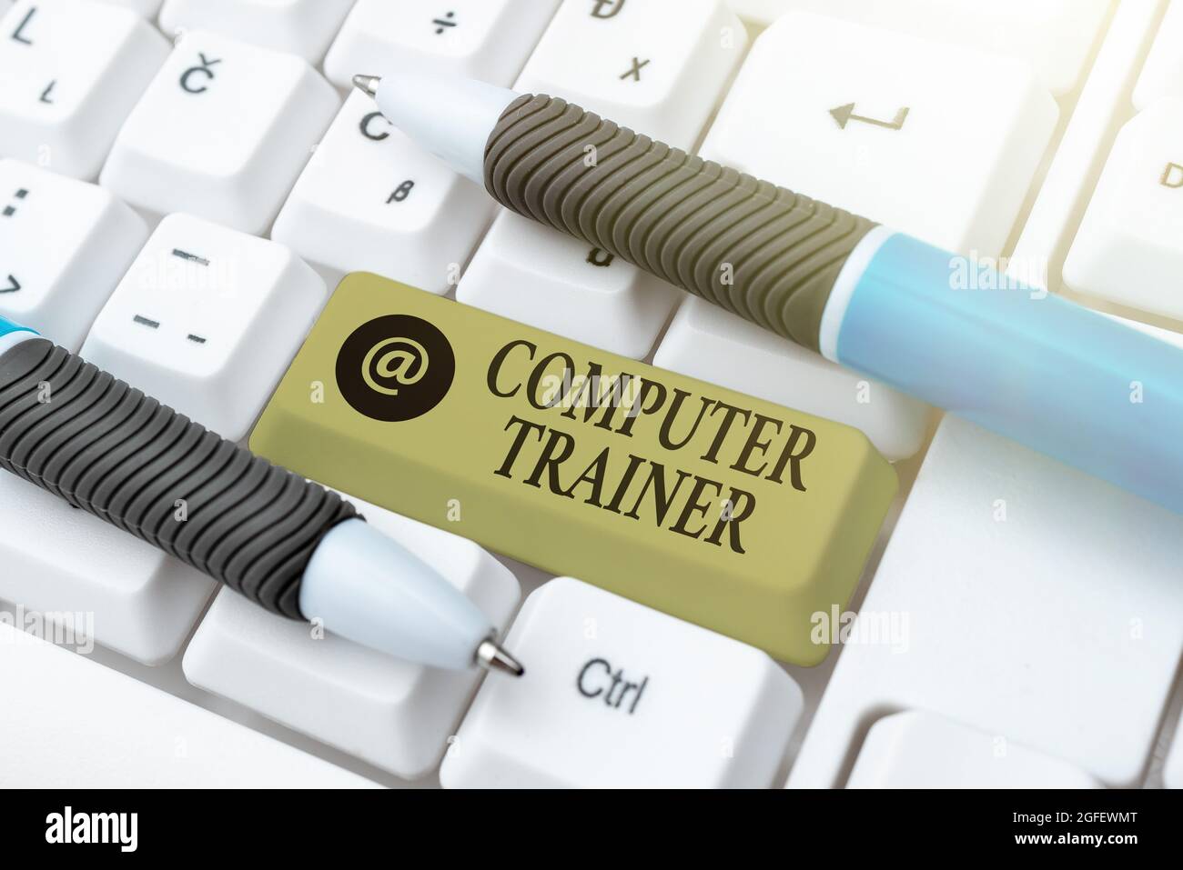 Text caption presenting Computer Trainer. Business showcase instruct and help users acquire ...