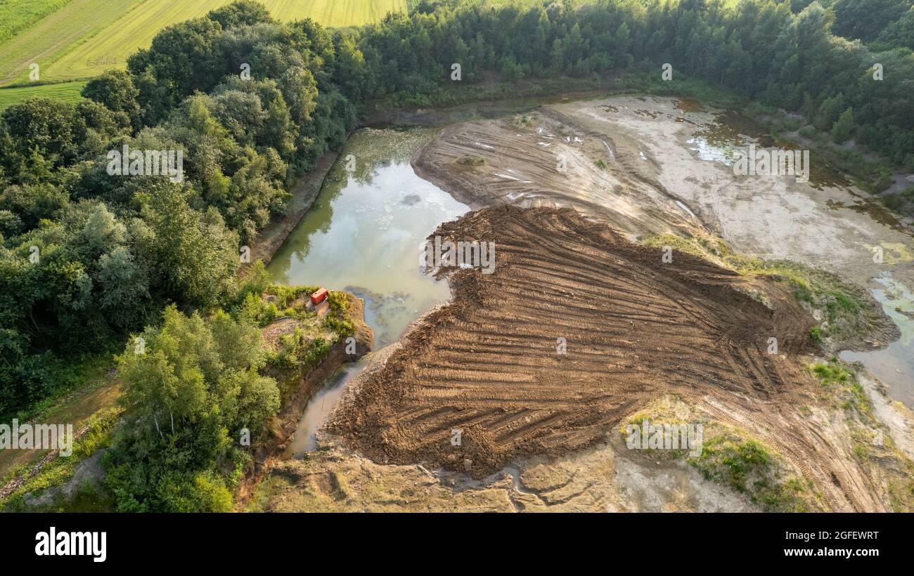 Aerial shot by drone of an Industrial clay quarry. Construction ...